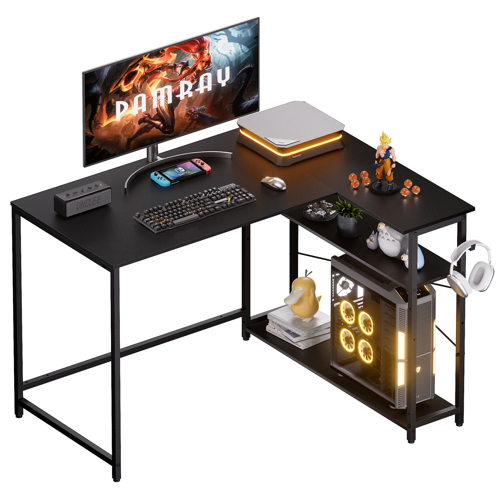 Pamray 43 Inch L Shaped Computer Desk with Reversible Side Storage She